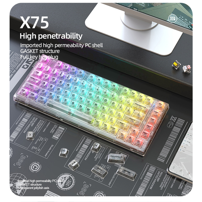 ของแท้ XINMENG X75 RGB Mechanical keyboard คีบอร์ดเกมมิ่งโปร่งใส ...