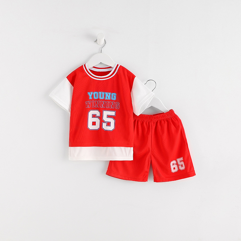 Babyonline(Y045)M1 ชุดกีฬาบาสเกตบอลเด็กชายหญิงแขนสั้น ผ้าโพลีเอสเตอร์ ...