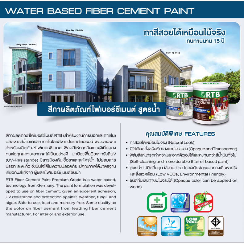 RTB สีทาไม้ฝาไฟเบอร์ซีเมนต์ (Premium Grade Fiber Cement Paint) ปริมาณ 1 ...