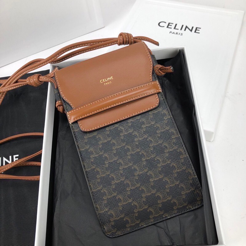 CELINE PHONE POUCH WITH FLAP IN TRIOMPHE CANVAS AND LAMBSKIN | Shopee ...