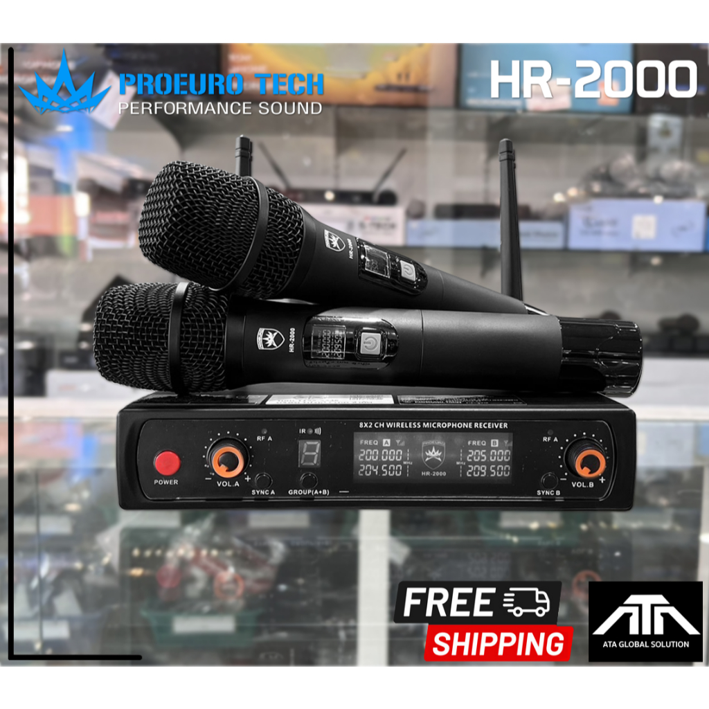 ไมค์ลอย PROEUROTECH HR-2000 ไมค์ไร้สายแบบคู่ อลูมิเนียม จอLED ปรับ ...