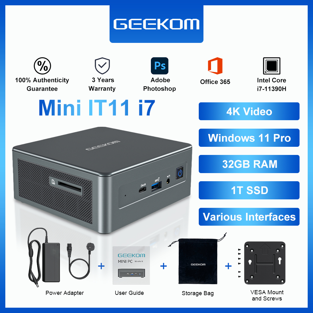 Mini PC, GEEKOM Mini IT11, Intel Core i7-11390H (4 Cores 8 Thread, Up to 4.5 Ghz) 16GB DDR4 512G ...