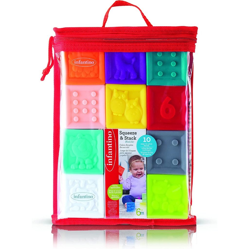Infantino : Squeeze & Stack Block Set - 10 pcs - ชุดบล็อกบีบเรียงชั้น ...