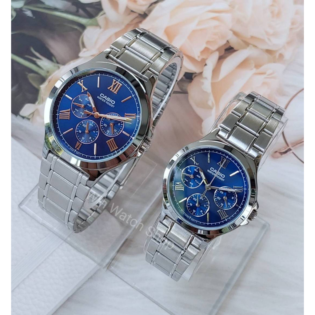 นาฬิกาคู่รัก Casio รุ่น MTP-V300D-2A และ LTP-V300D-2A2 สายแสตนเลสสีเงิน ...