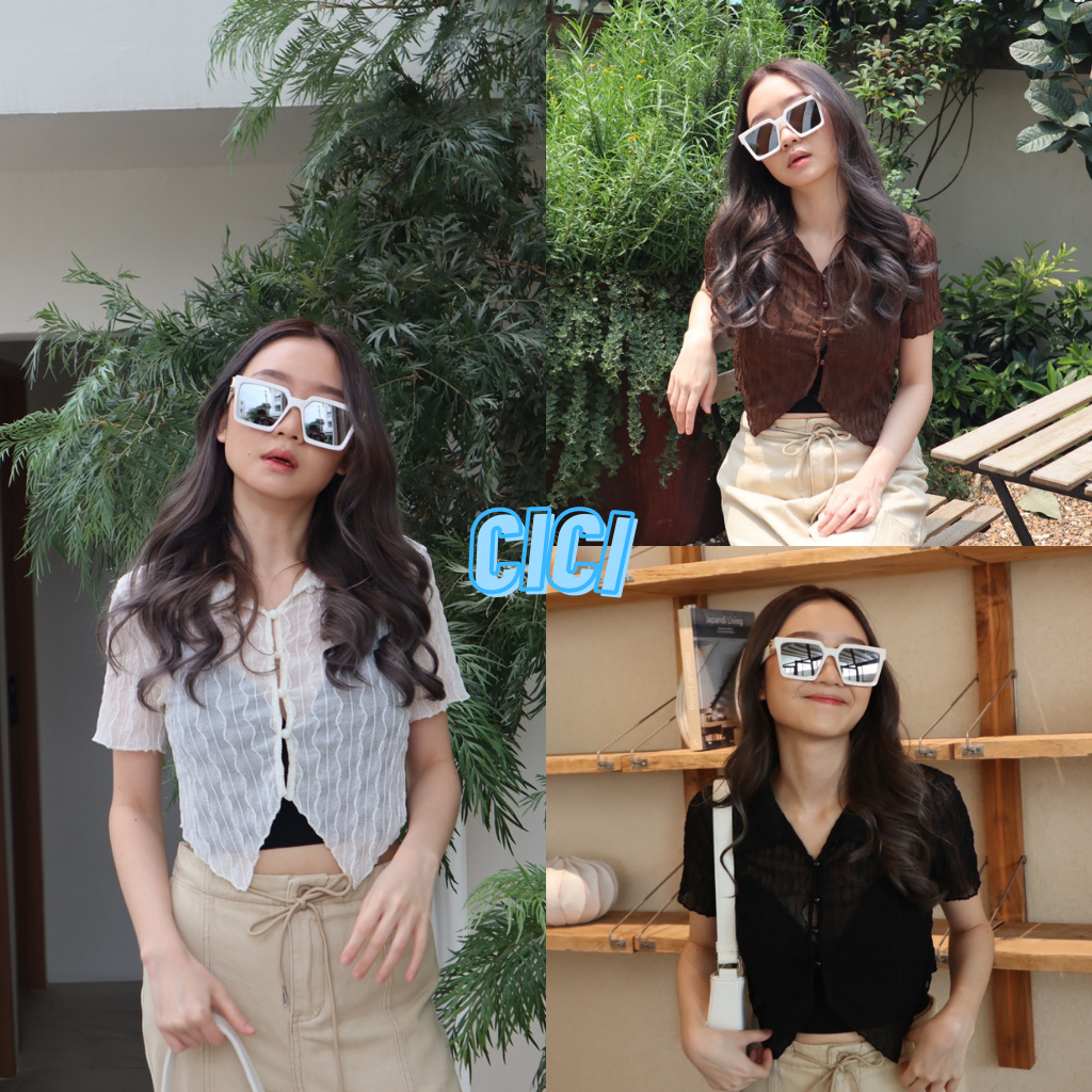 Cici(NO.J333) เสื้อcropแขนสั้นY2k เบาๆมีปก มีกระดุม แซ่บแบบมีสไตล์ แมทซ์ง่าย | Shopee Thailand
