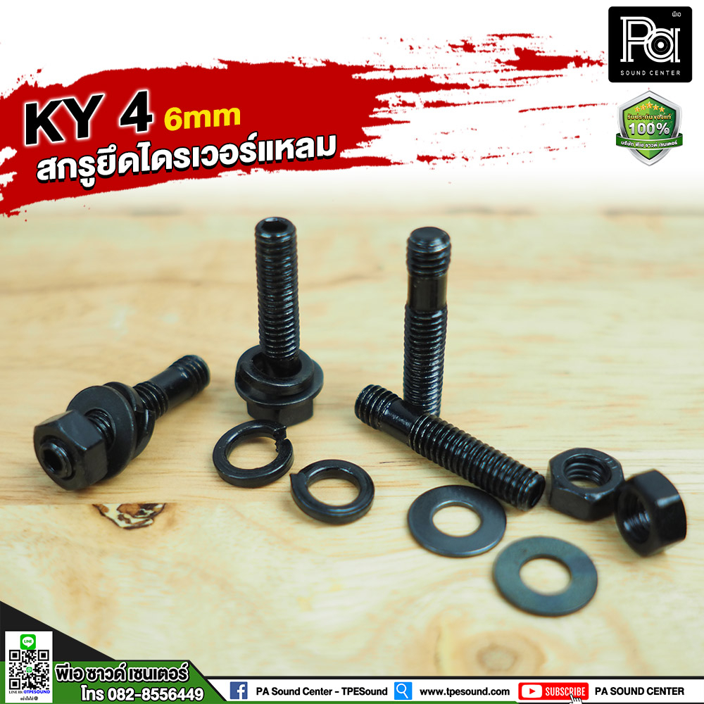+ แพค 4 ชุด + KY4 สกรู สำหรับ ยึดไดร์เวอร์แหลม 6mm น๊อตยึดไดร์เวอร์แหลม ...