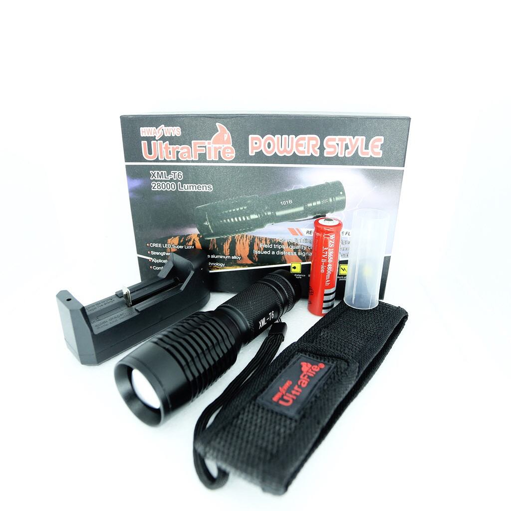 ไฟฉายแรงสูง Ultrafire XML-T6 LED Power Style 28000 Lumens ถ่านชาร์จ 18650 ตัวชาร์จถ่าน ชุดสุด ...