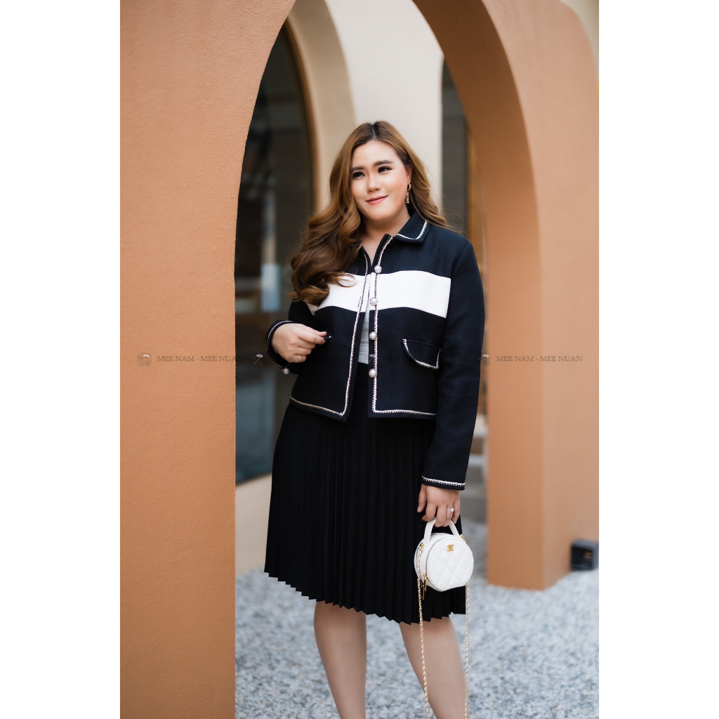 SSD67 เซตทวีตแถบขาว เสื้อผ้าพลัสไซส์ Plussize fashion ชุดคนอ้วน แฟชั่นสาวอวบ | Shopee Thailand