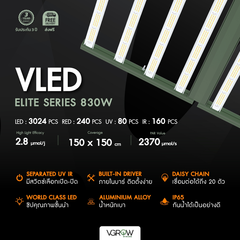 [ส่งฟรี] ไฟบาร์ปลูกต้นไม้ Grow Light VLED Grow Light ES830 830W 8 บาร์ รุ่นใหม่ล่าสุด build-in ...