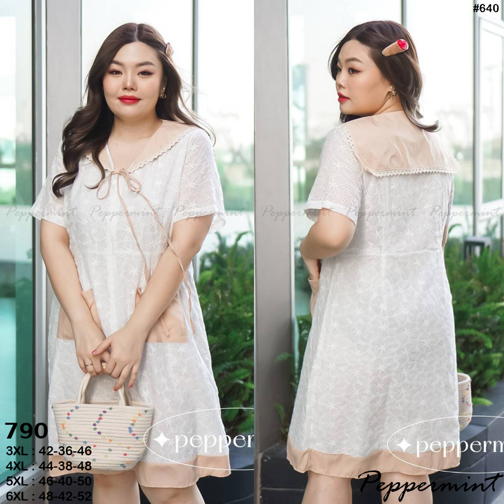 ราคาพิเศษ ‼️เดรสสาวอวบ ผ้าคอตตอลปักฉลุลายดอก Size XL-6XL Peppermint PlusSize (640 623) | Shopee ...