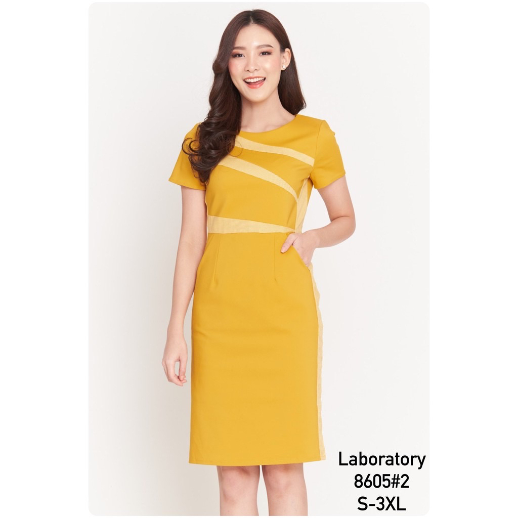 *Laboratory* เดรส 8605 เดรสทรงสอบแต่งดีเทลด้วยผ้าทอลายข้างลำตัว | Shopee Thailand