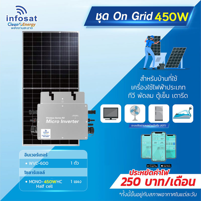 Infosat ชุดOn-Grid Micro Inverter WVC-600W พร้อมแผงโซลาร์เซลล์ Mono450 ...