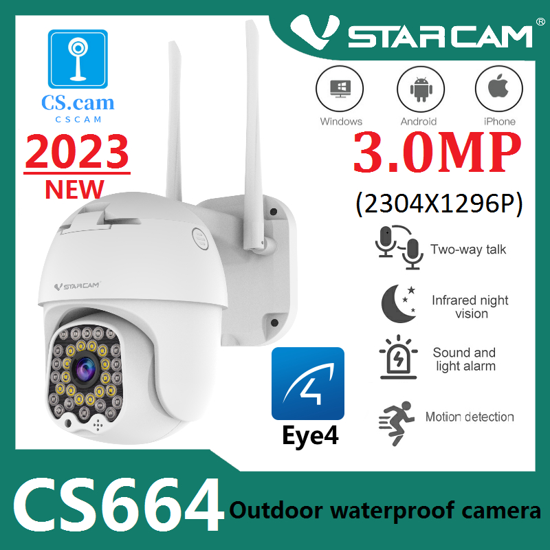 Vstarcam CS664 ( ล่าสุด 2023 ) ความละเอียด 3.0 MP (1296P) กล้องวงจรปิดไร้สาย ภาพสี มีAI+ คนตรวจ ...