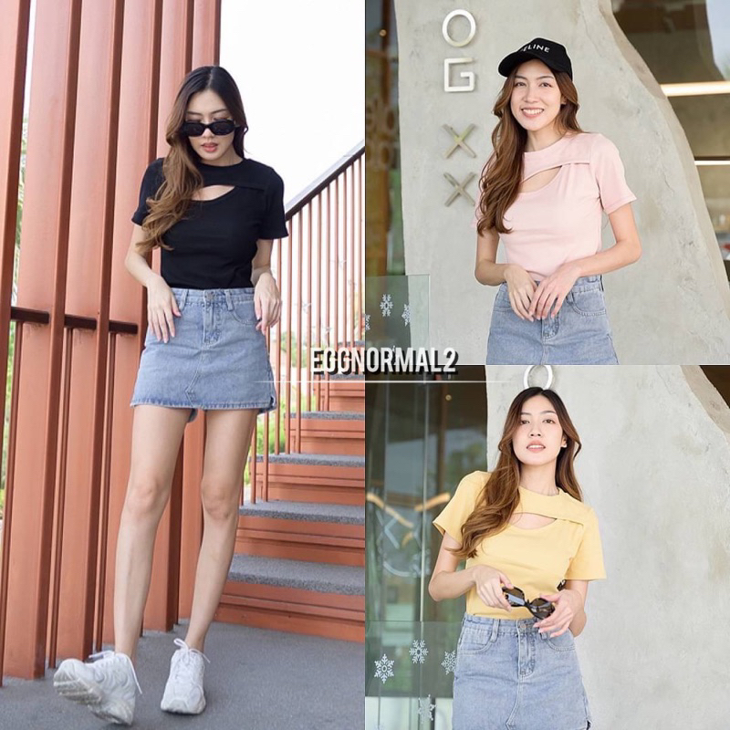 MYTOP 🌈 Code: D168 เสื้อยืดเจาะอก งานสวย ผ้าร่อง | Shopee Thailand