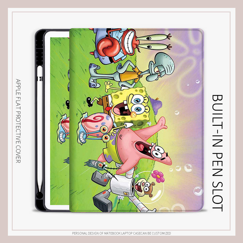 cartoon SpongeBob เคสไอแพด gen7/8/9 gen10 เคส มีถาดใส่ปากกา iPad air4/5 ...