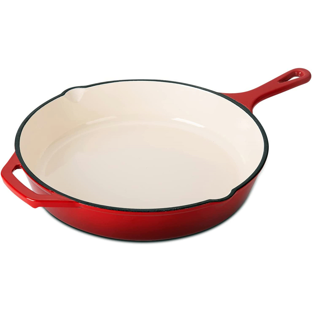 Enameled Cast Iron Skillet, Red & White Cast Iron Enameled Skillet ...