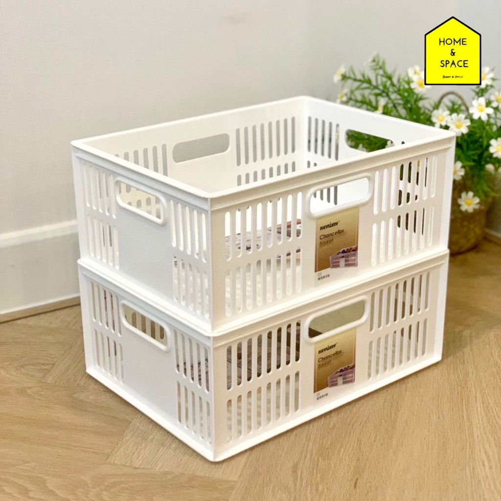 ตะกร้าอเนกประสงค์ สี่เหลี่ยมสีขาว ยี่ห้อ Keyway รุ่น DT-25 ขนาด 24 x 32.7 x 13.3 cm (ใส่ A4 ได้ ...