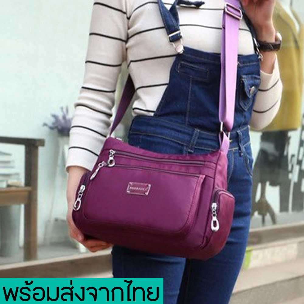 newyorkgallery(N1089) -H3 กระเป๋าสะพายข้างผ้าไนล่อนช่องเยอะสุดคุ้ม ...