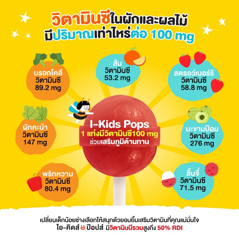 I-kids pops ไอ-คิดส์ ป๊อบ อมยิ้ม มีรสวิตามินชี รสโคล่า รสมะนาวน้ำผึ้ง ...