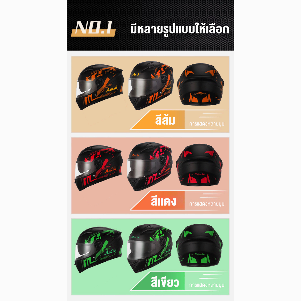 ANCHI หมวกกันน๊อก เลนส์ขาวดำ มีเลนส์สองบานให้เลือก กระจกกันหมอกความ ...