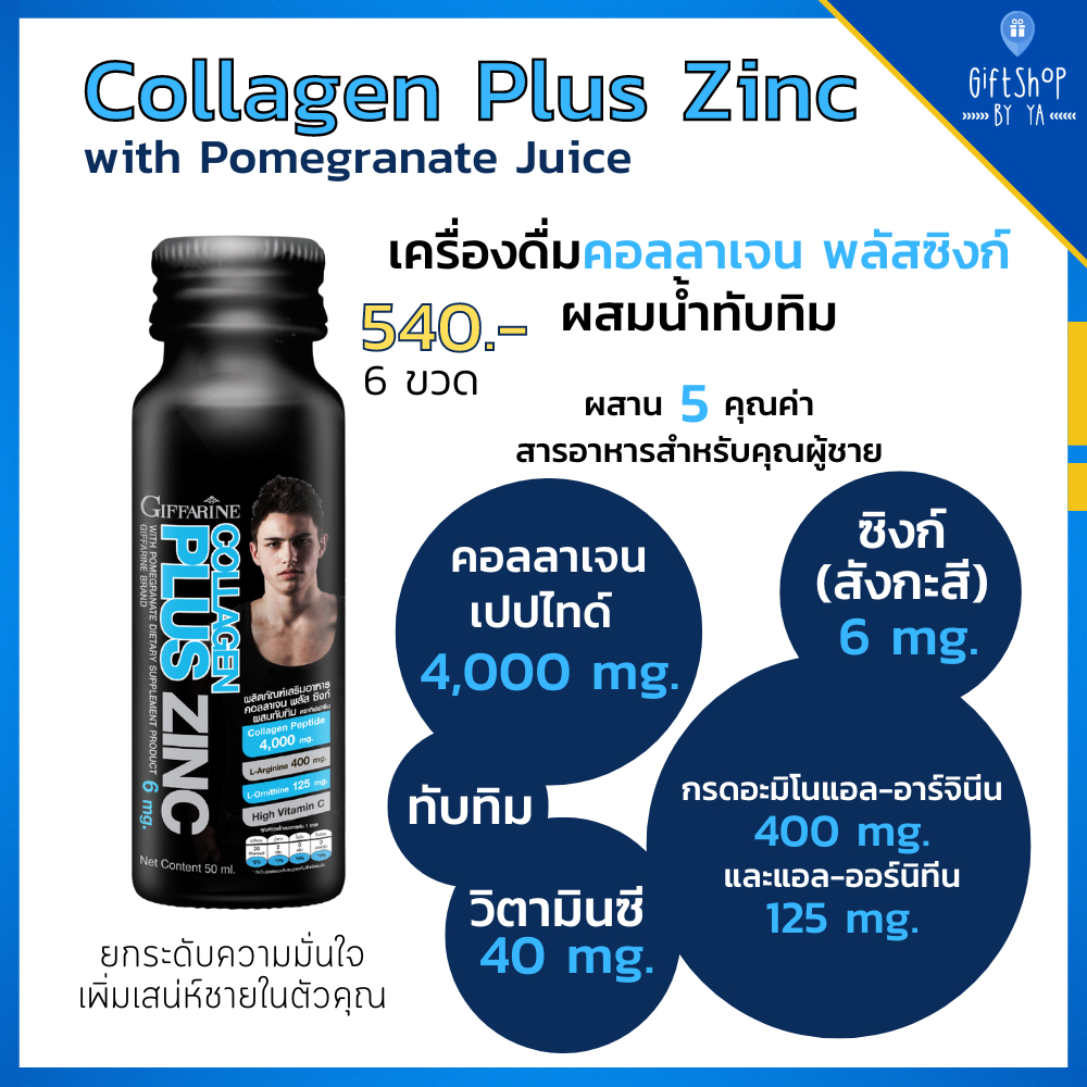 เครื่องดื่ม คอลลาเจน ผสม ซิงค์ Zinc และ น้ำทับทิม collagen Plus Zing ...