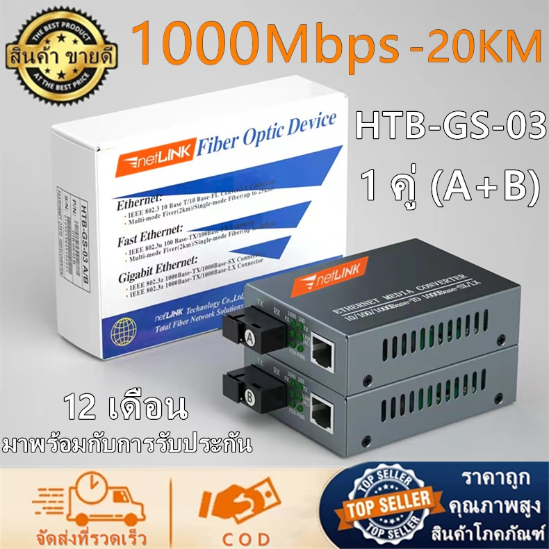 ( แพค 1 คู่ ) Netlink Media Converter 1000 MBPS HTB-GS-03(A+B) 20KM ...