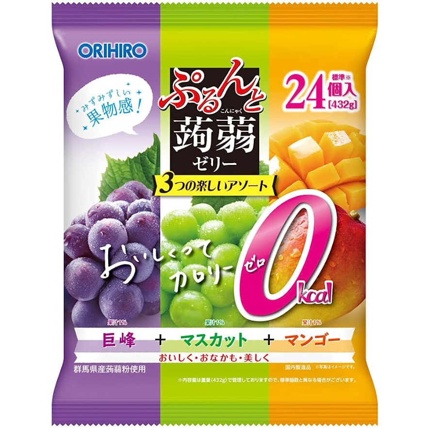 Orihiro Purun To Konnyaku Jelly 0kcal Kyoho Grape+Muscat+Mango Jelly Drink 20 กรัม X 24 ชิ้น ส่ง ...