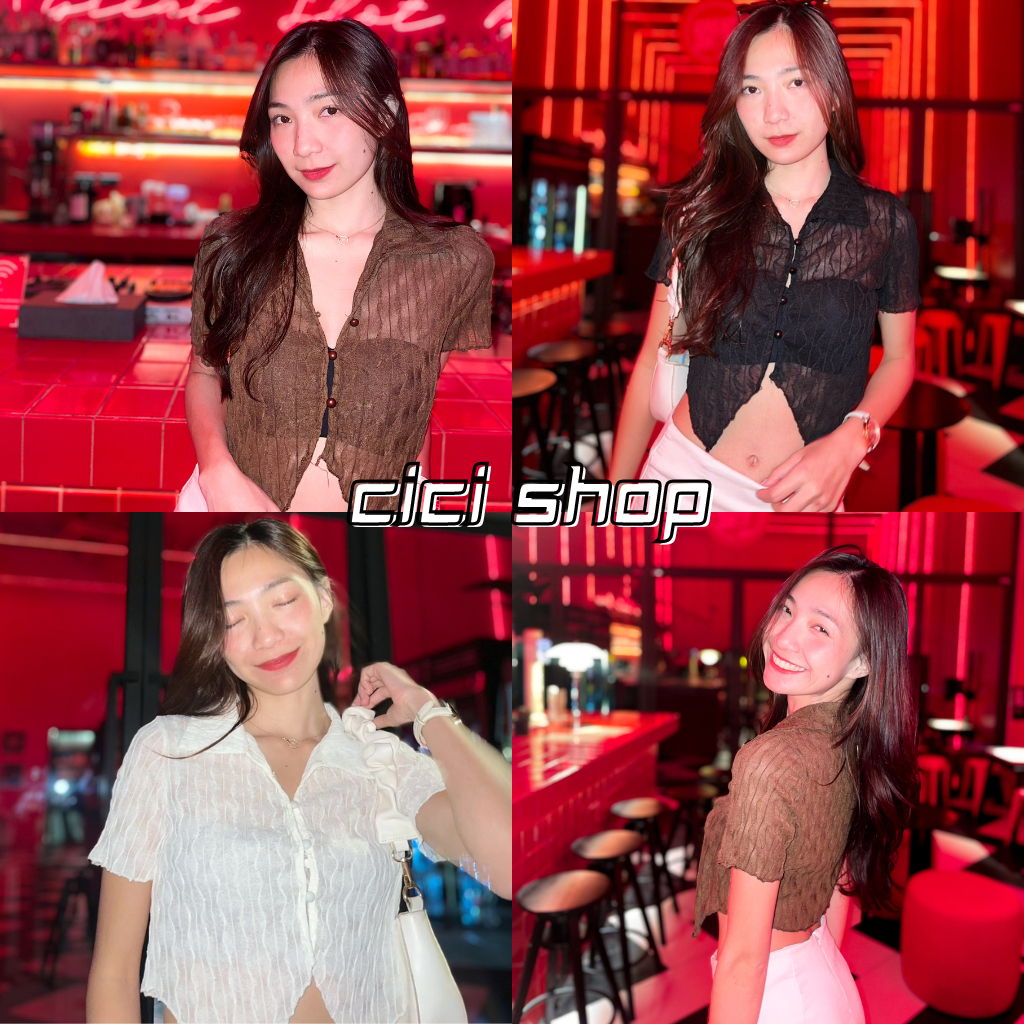 Cicishop(J333) เสื้อcropแขนสั้นY2k เบาๆมีปก มีกระดุม แซ่บแบบมีสไตล์ แมทซ์ง่าย | Shopee Thailand