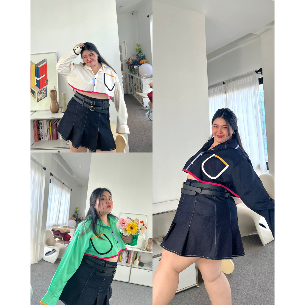 Cher Tada - Color Shirt CropTops เสื้อเชิ๊ตแขนยาวตัวสั้น สำหรับสาวอวบอ้วน Plussize | Shopee Thailand