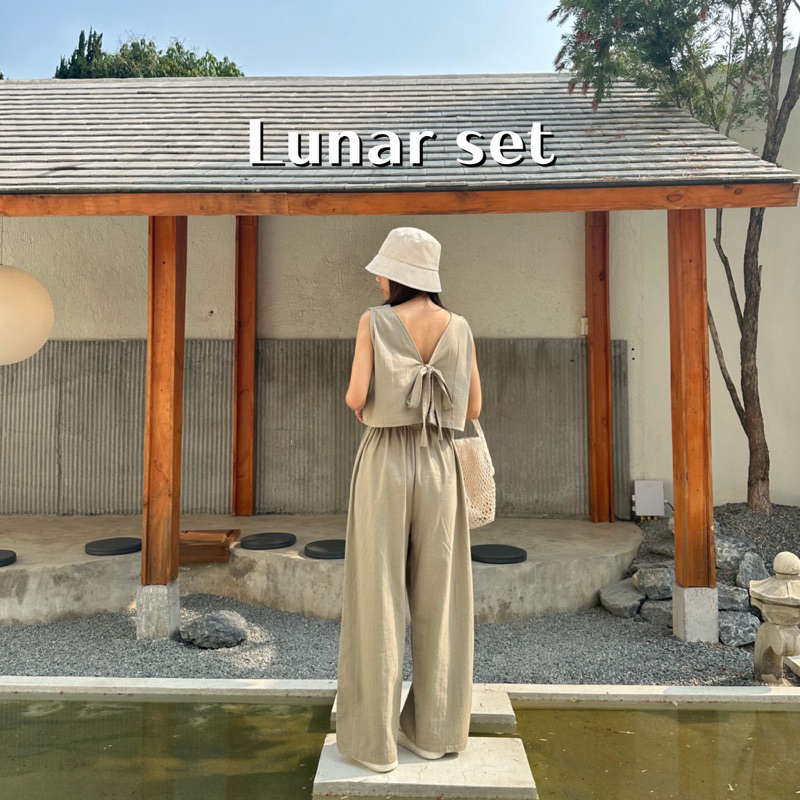 Lunar set ชุดเซทผ้าฝ้ายผู้หญิง ชุดไปทะเล ชุดไปคาเฟ่ ชุดเซ็ทเสื้อกางเกงขายาว | Shopee Thailand