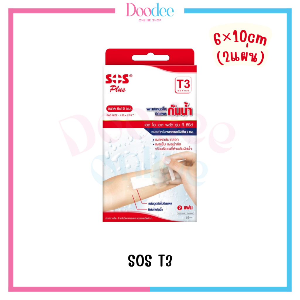 พลาสเตอร์ใสกันน้ำ SOS Plus T1 T2 T3 T4 2X2 2X4 S มินิ PU พิมพ์ใสกันน้ำ ...