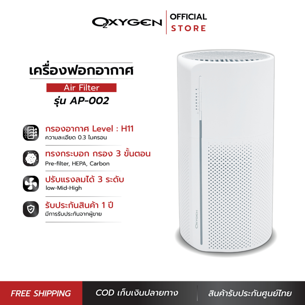 [โค้ด 2BAUHA400 ลด10%]OXYGEN AP-002A เครื่องฟอกอากาศขนาด 30 ตรม. Air Purifier เครื่องกรองอากาศ ...