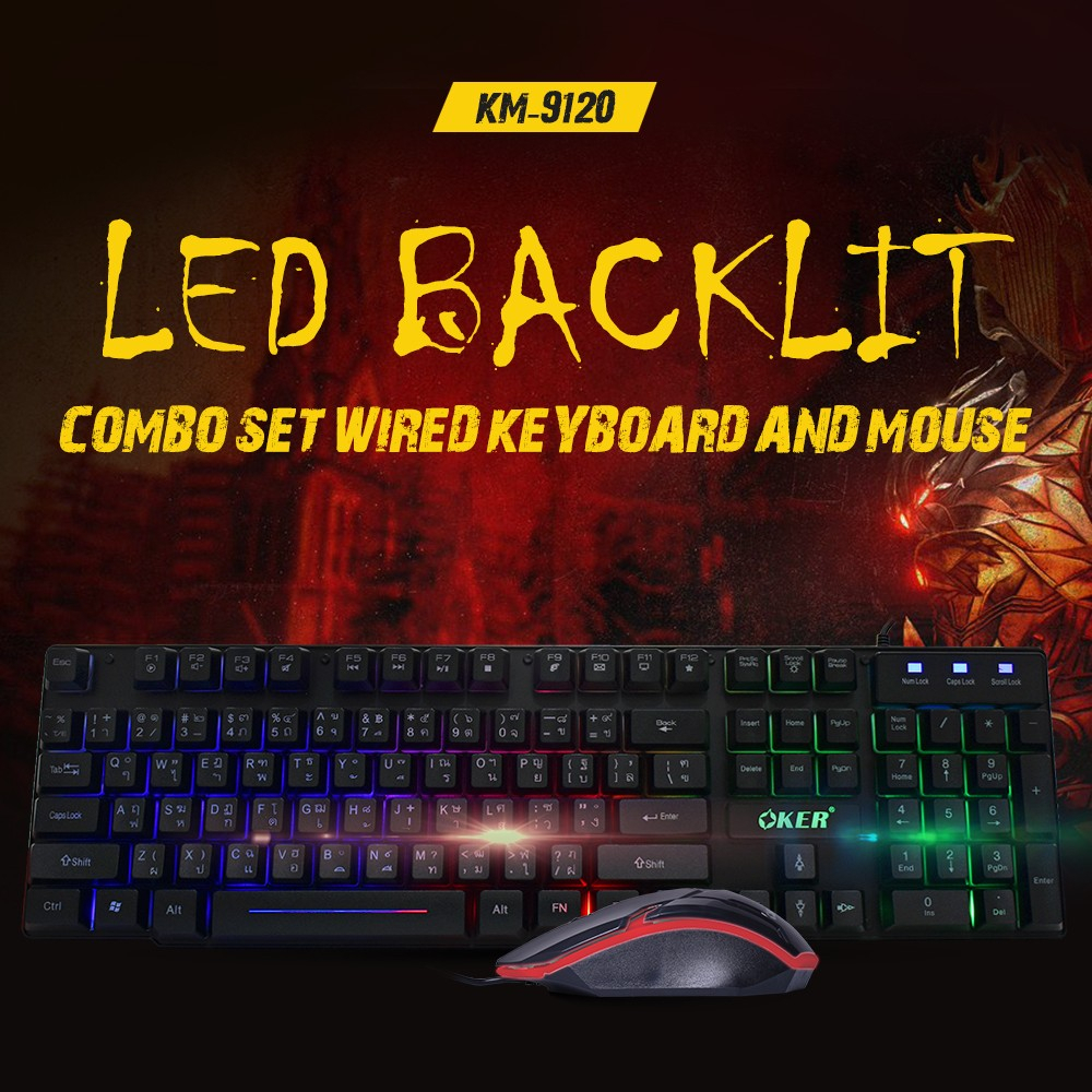 OKER GAMING KEYBOARD COMBO SET WIRED KEYBOARD & MOUSE KM-9120 | Shopee ...