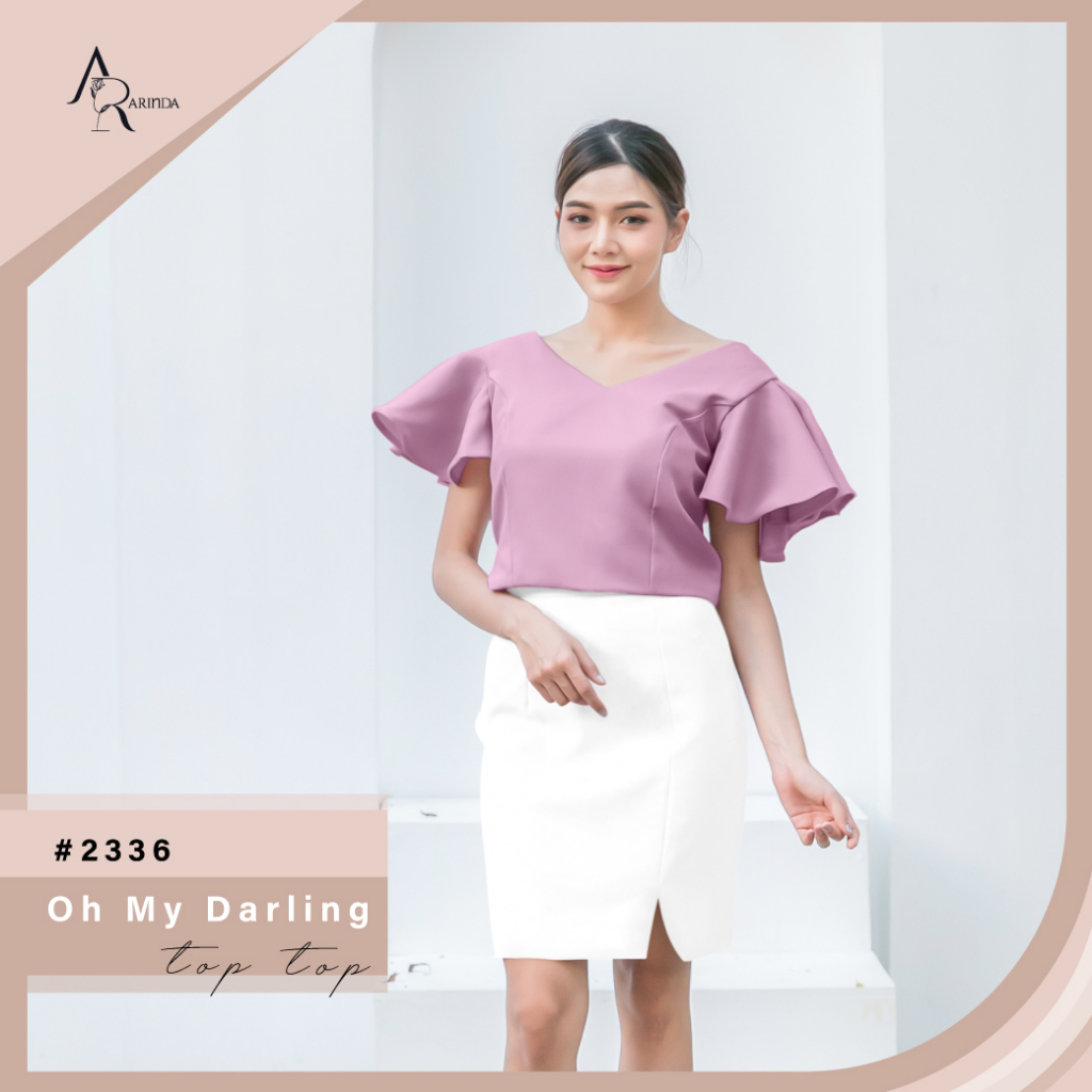 ARINDA Oh My Darling Top 2336 : เสื้อคอวีแขนระบาย แต่งโบว์ด้านหลัง ...