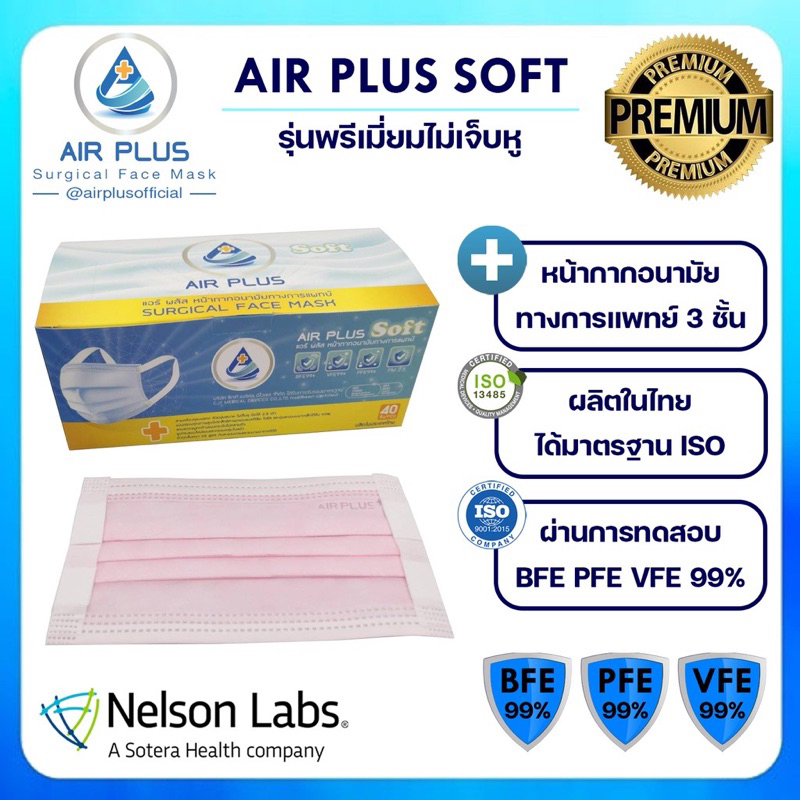 AIR PLUS SOFT Mask รุ่นใหม่!แถบหูกว้าง "ไม่เจ็บหู" ผลิตในไทย มีอย.VFE ...