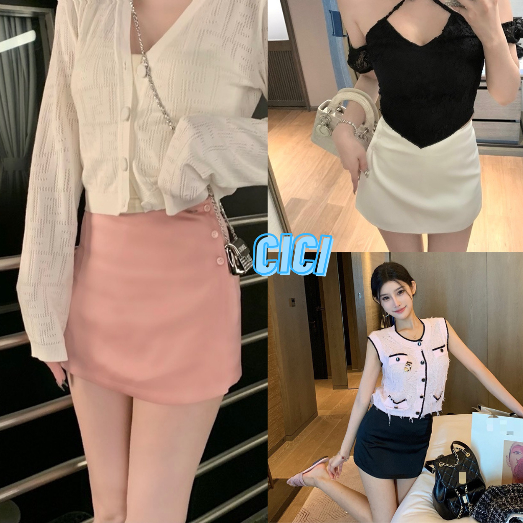 Cici(NO.2313)กระโปรงกางเกงขาสั้นแต่งกระดุมข้าง ซิปหลังผ้านิ่มลื่นใส่สบายใส่ได้ทุกลุค | Shopee ...