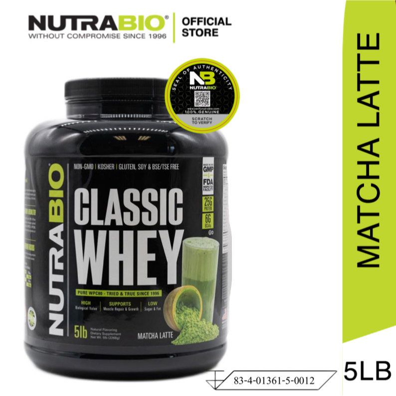 NutraBio CLASSIC WHEY 5lb 100% Whey Concentrate (Matcha Latte Flavor ...