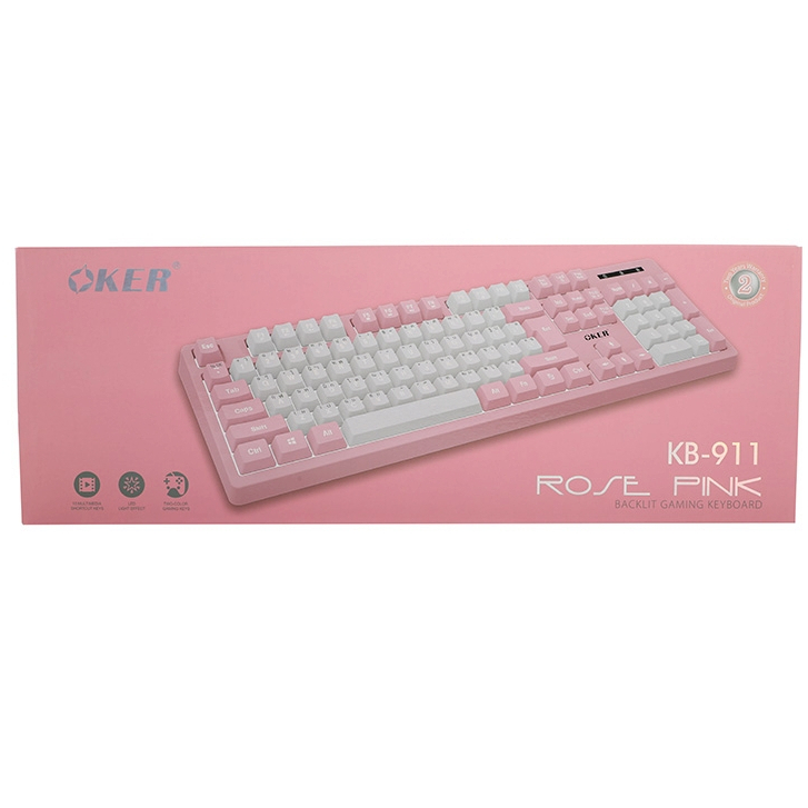 KEYBOARD USB OKER KB-911 PINK OKER คีย์บอร์ดไฟเรืองแสงหัวเสียบ USB รุ่น KB-911 เกมมิ่งคีย์บอร์ด ...