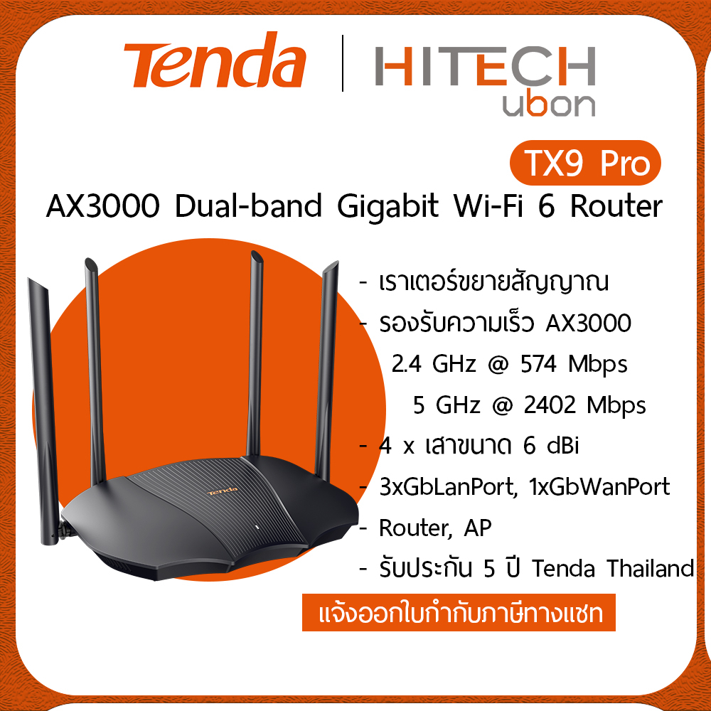 [ประกัน 5 ปี] Tenda TX9 Pro AX3000 Dual-band Gigabit Wi-Fi 6 Router MU ...