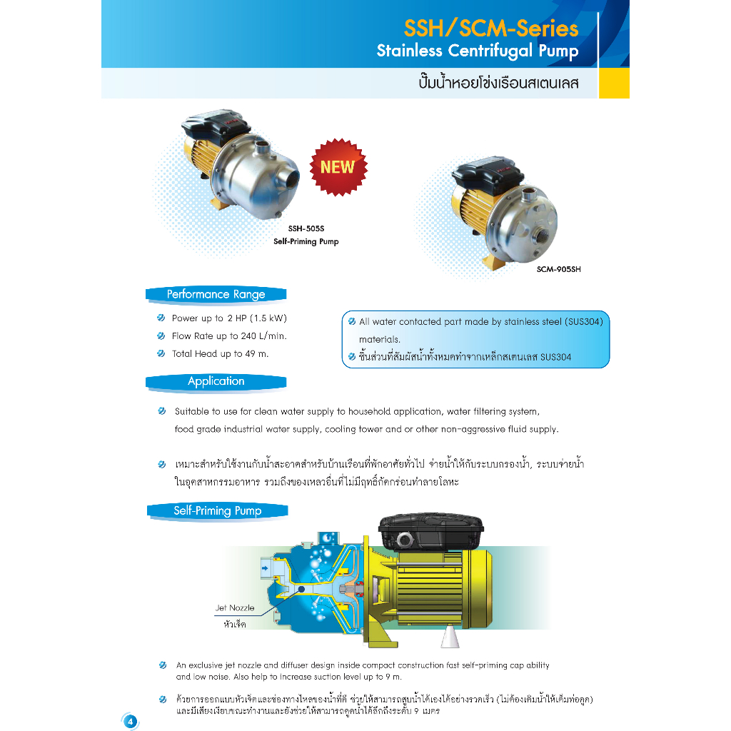 ปั้มน้ำหอยโข่งเรือนสเตนเลส กำลัง 370 - 750w ขนาด 1นิ้ว ยี่ห้อ SUPER PUMP BY MITSUBISHI รุ่น SSH ...