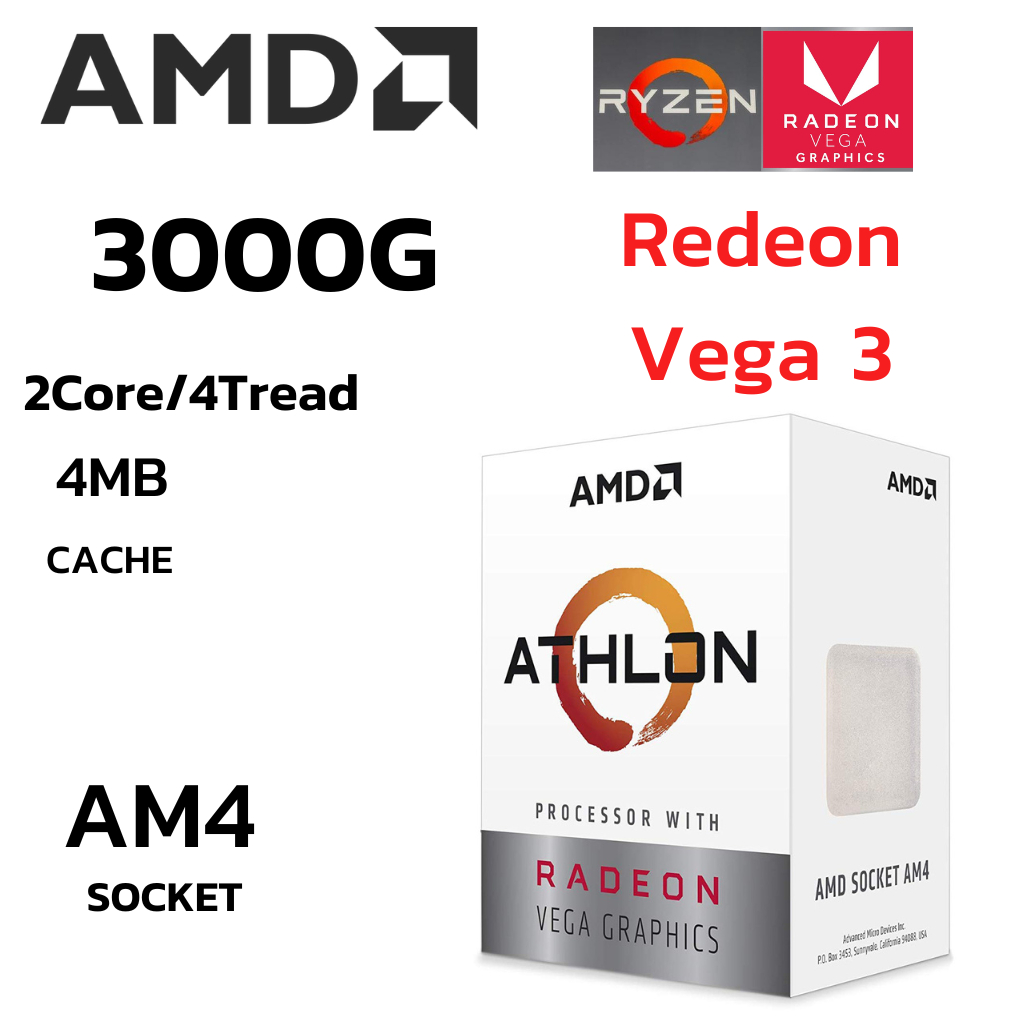 Cpu AMD ATHLON 3000G 2Core / 4 Tread BestClock 3.5Ghz Redeon Vega 3 มี ...