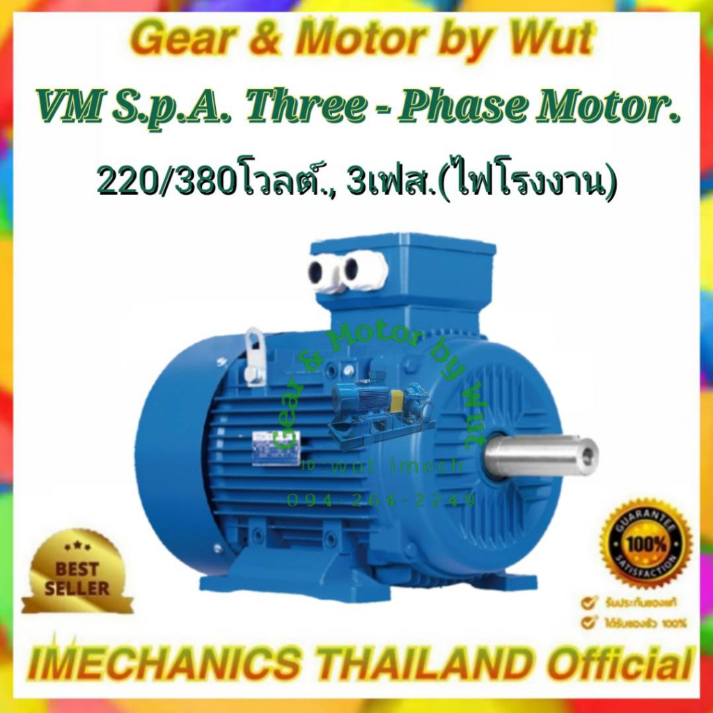 VM S.p.A. Three - Phase Motor. รุ่น GL63M2-4 ขนาด1/4(0.25)แรง., 4โฟล. ...