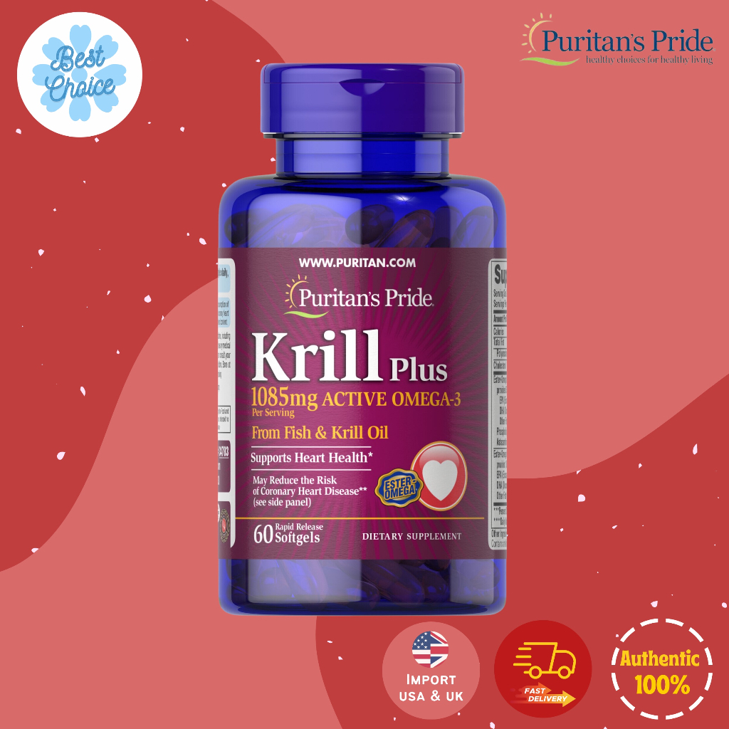 พร้อมส่ง Puritan's Pride Krill Oil Plus High Omega-3 Concentrate 1085 mg | Shopee Thailand