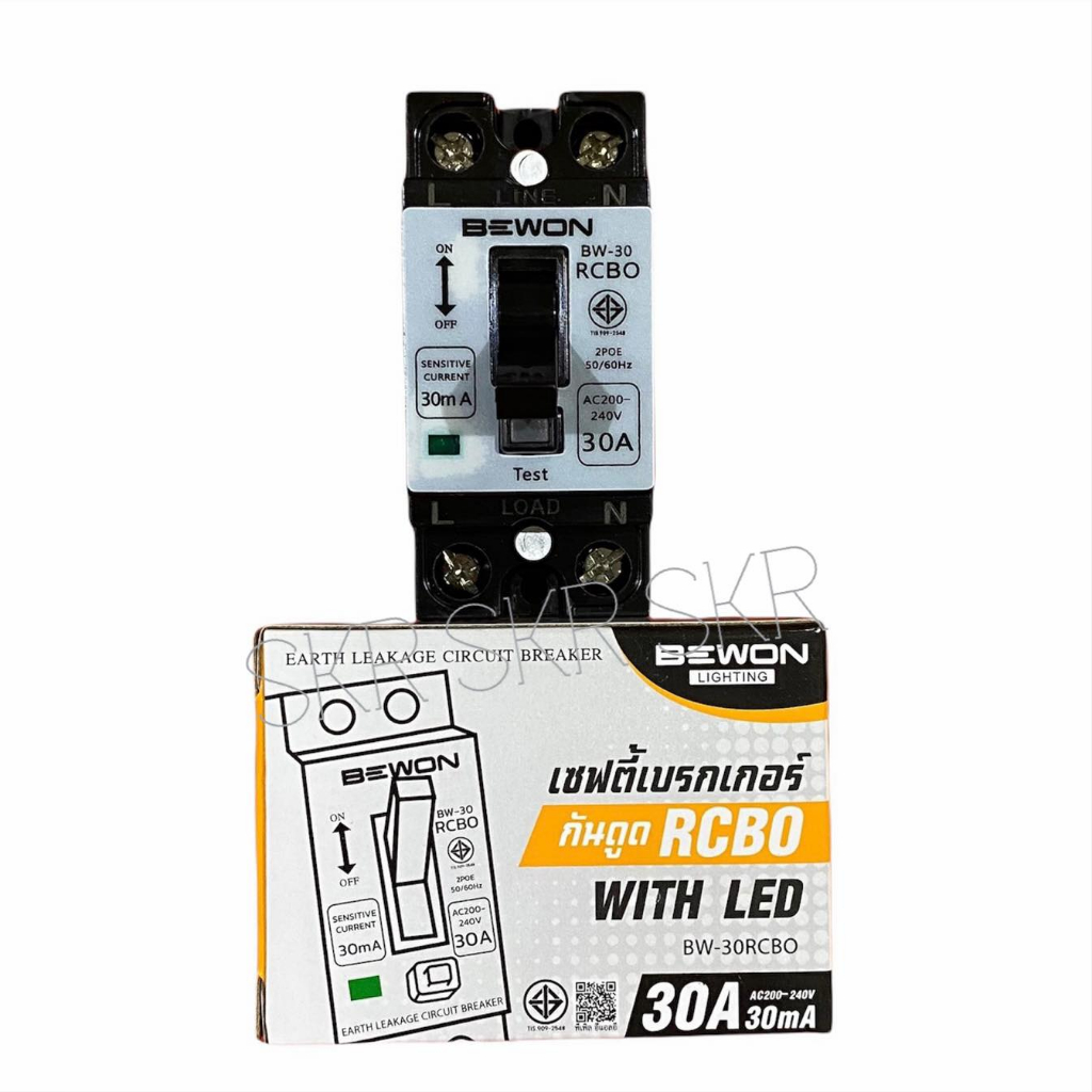 BEWON เบรกเกอร์กันดูด RCBO 2P 30A บีวัน BW-30RCBO เบรกเกอร์ กันไฟดูด ...