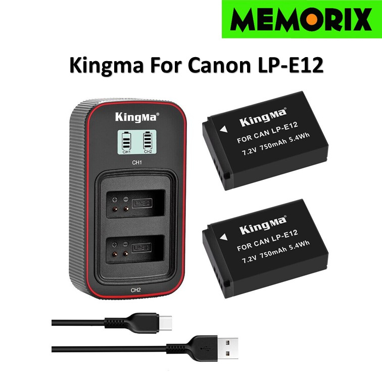 KingMa Canon LP-E12 (750mAh) 2-Pack Battery and LCD Dual Charger Kit for Canon EOS M M2 M10 M50 ...