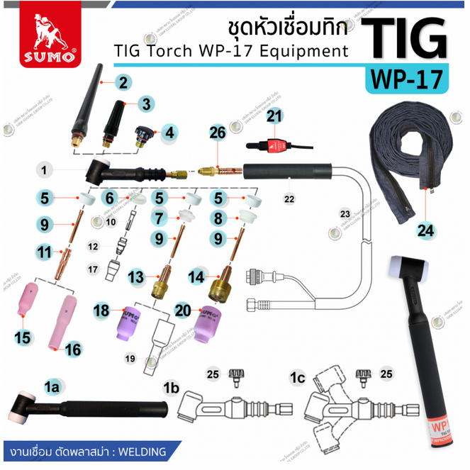 SUMO อะไหล่ ชุดหัวเชื่อม TIG WP-17 ขนาด 1.6 มม, 2.4มม, 3.2มม | Shopee Thailand