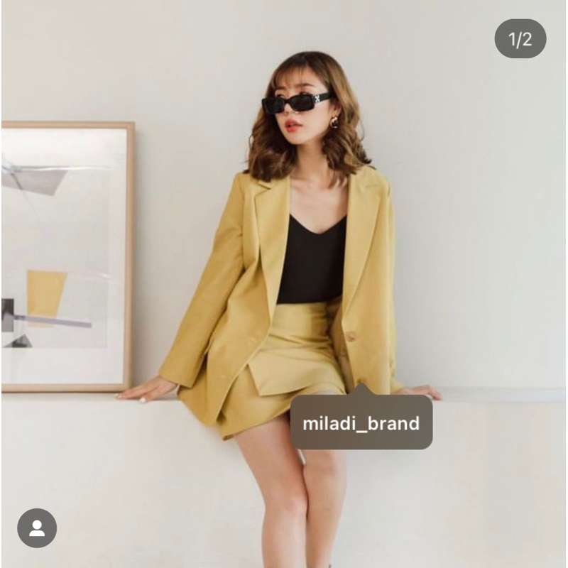 Miladi mustard blazer (free size) มีตำหนิเล็กน้อย | Shopee Thailand