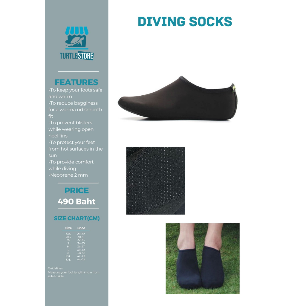 Scuba Socks ถุงเท้าข้อสั้นดำน้ำสำหรับใส่กับฟิน full foot neoprene 2 mm ...