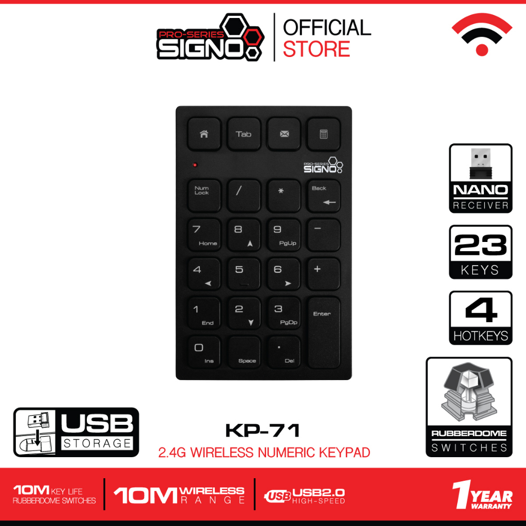 SIGNO 2.4G Wireless Numeric Keypad รุ่น KP-71 (คีย์บอร์ดตัวเลข ไร้สาย ...