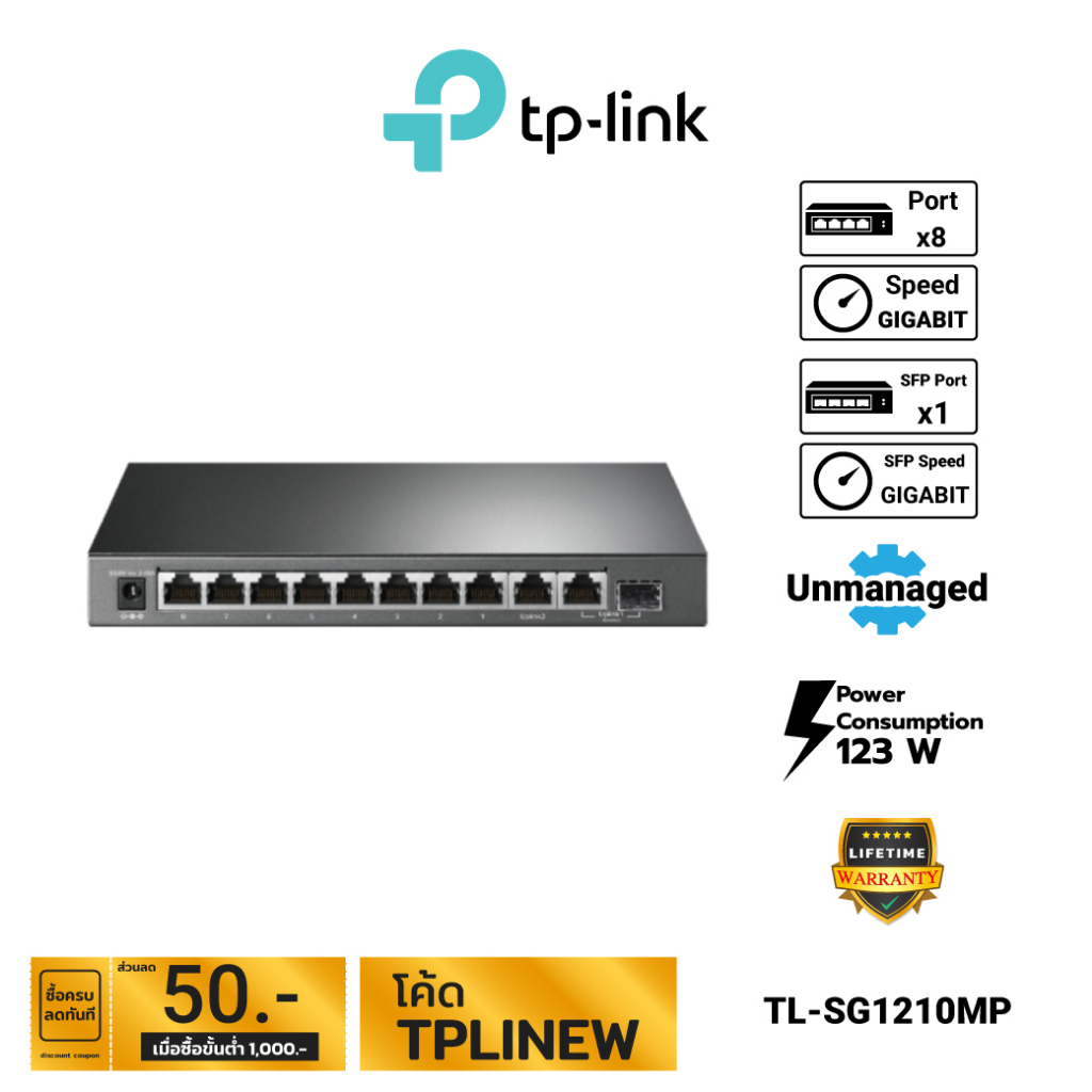 TP-Link 10-Port Gigabit Desktop Switch with 8-Port PoE+ รุ่น TL ...